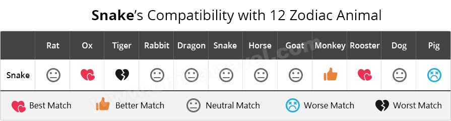 Snake Compatibility, Best Matches for Chinese Zodiac Snake